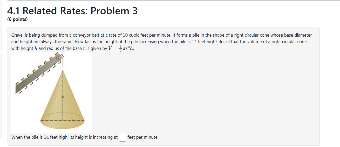 Solved 4.1 Related Rates: Problem 3 (6 points) Gravel is | Chegg.com