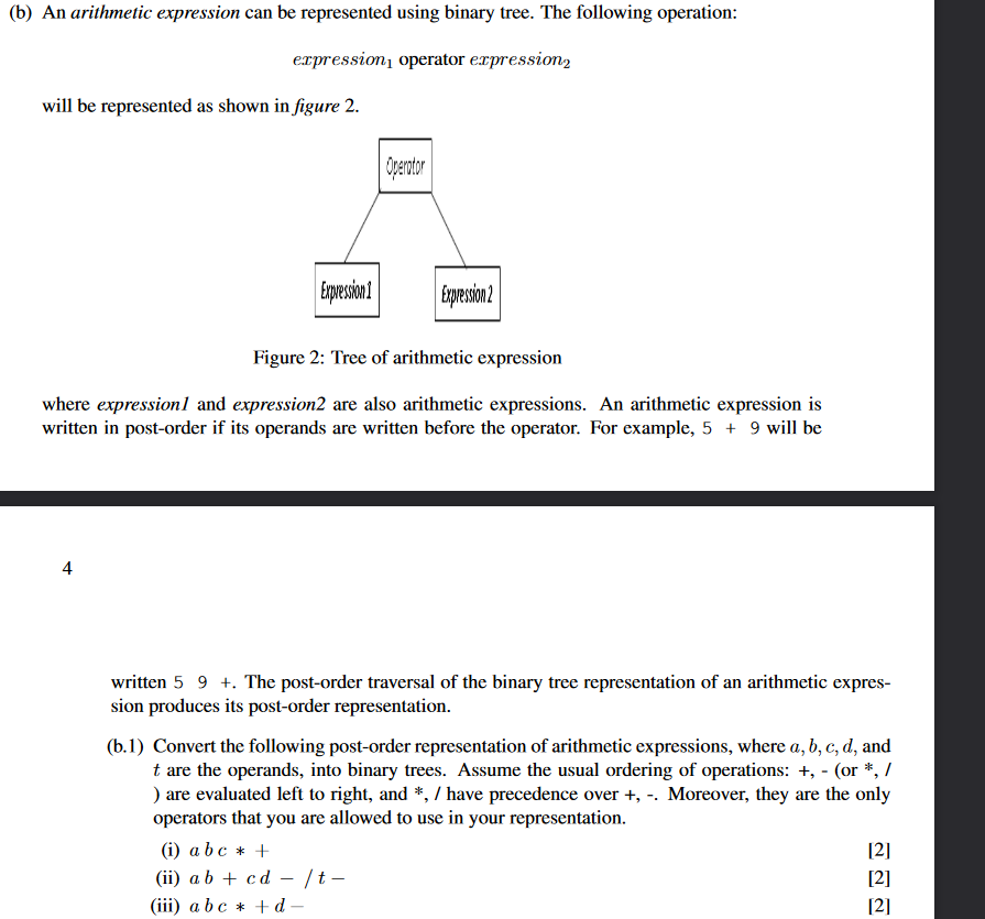 Solved (b) An arithmetic expression can be represented using | Chegg.com