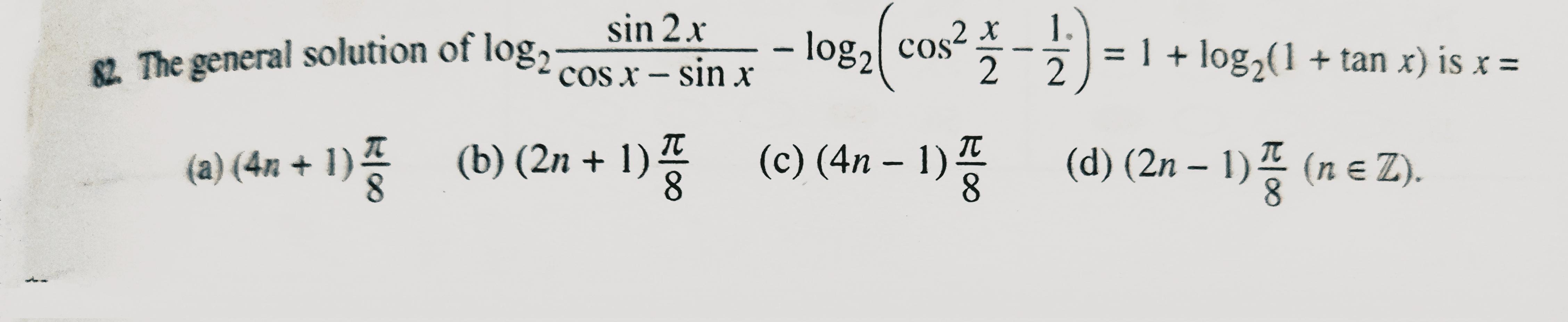 Solved - 1082 sin 2x 82. The general solution of log27 COS X | Chegg.com