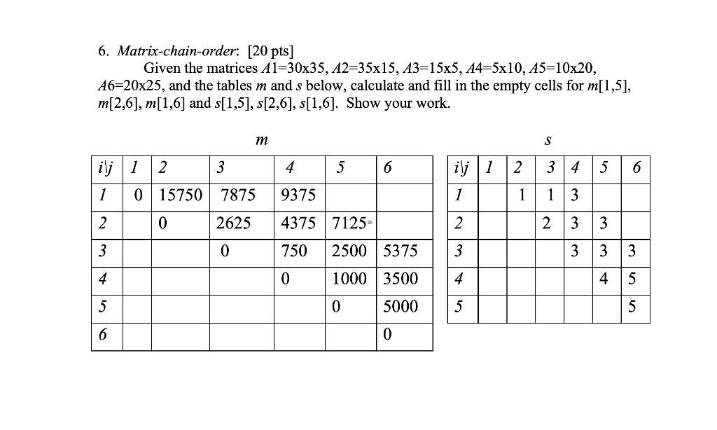 Solved 6. Matrix-chain-order: [20 pts] Given the matrices | Chegg.com