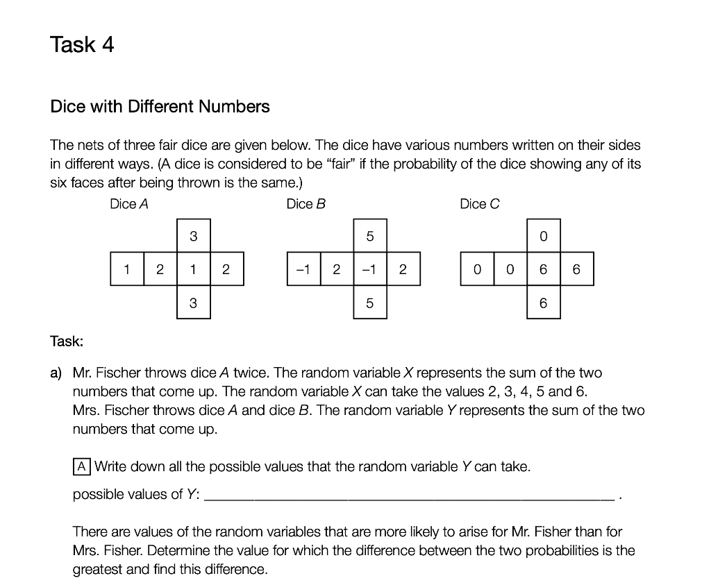 Solved Task 4 Dice with Different Numbers The nets of three | Chegg.com