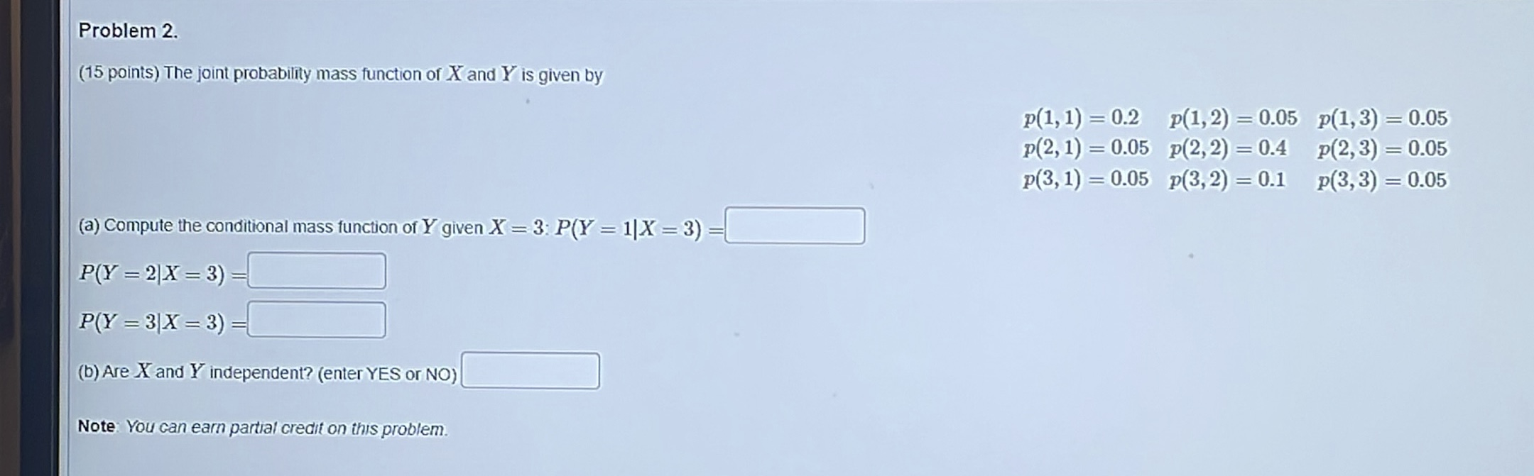 Solved Problem 2. (15 points) The joint probability mass | Chegg.com