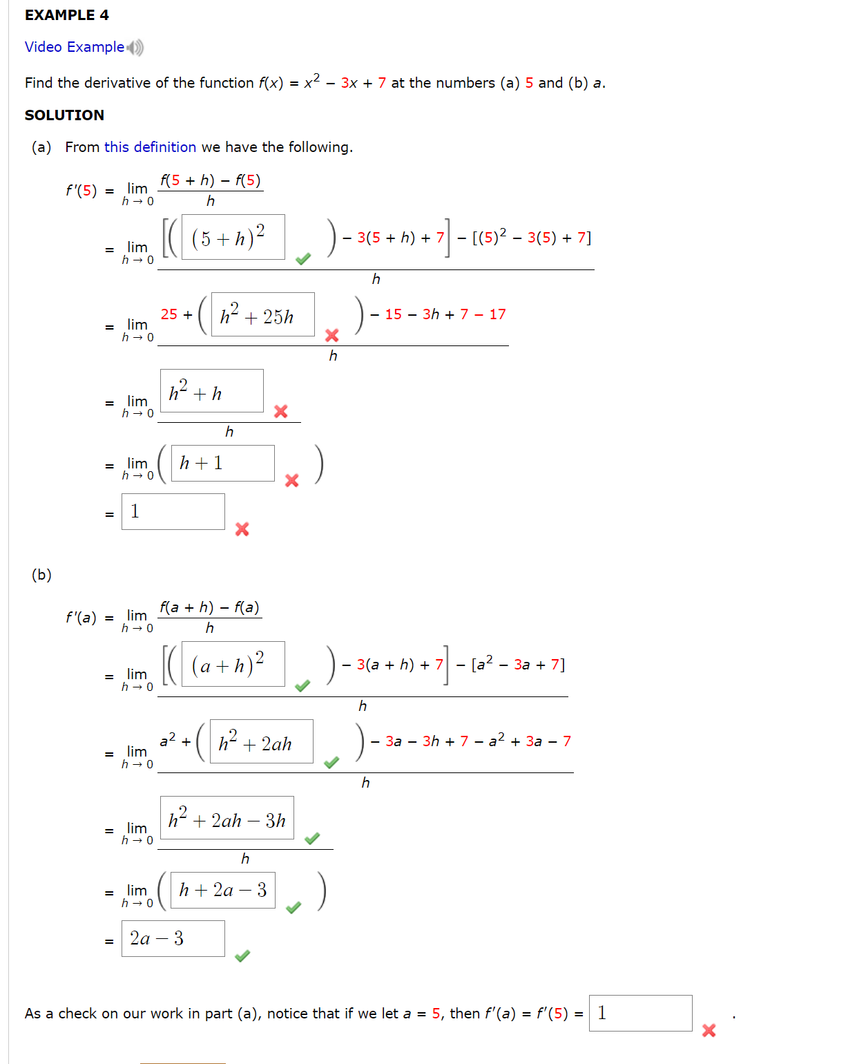 Solved Find the derivative of the function f(x)=x2−3x+7 at | Chegg.com