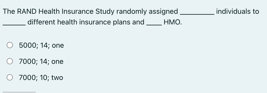 Solved The RAND Health Insurance Study randomly assigned | Chegg.com
