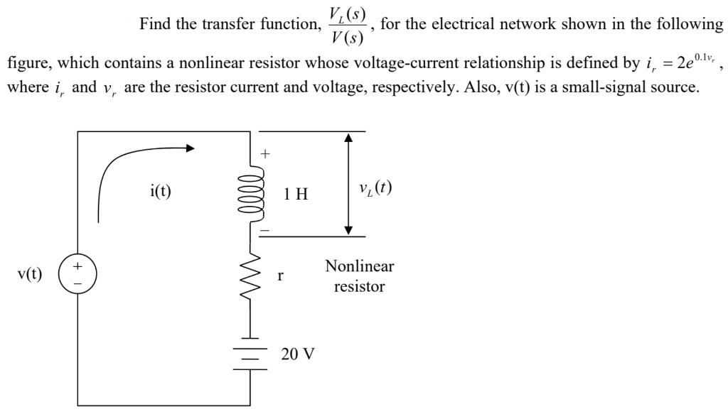 Solved Find the transfer function, V(s)VL(s), for the | Chegg.com