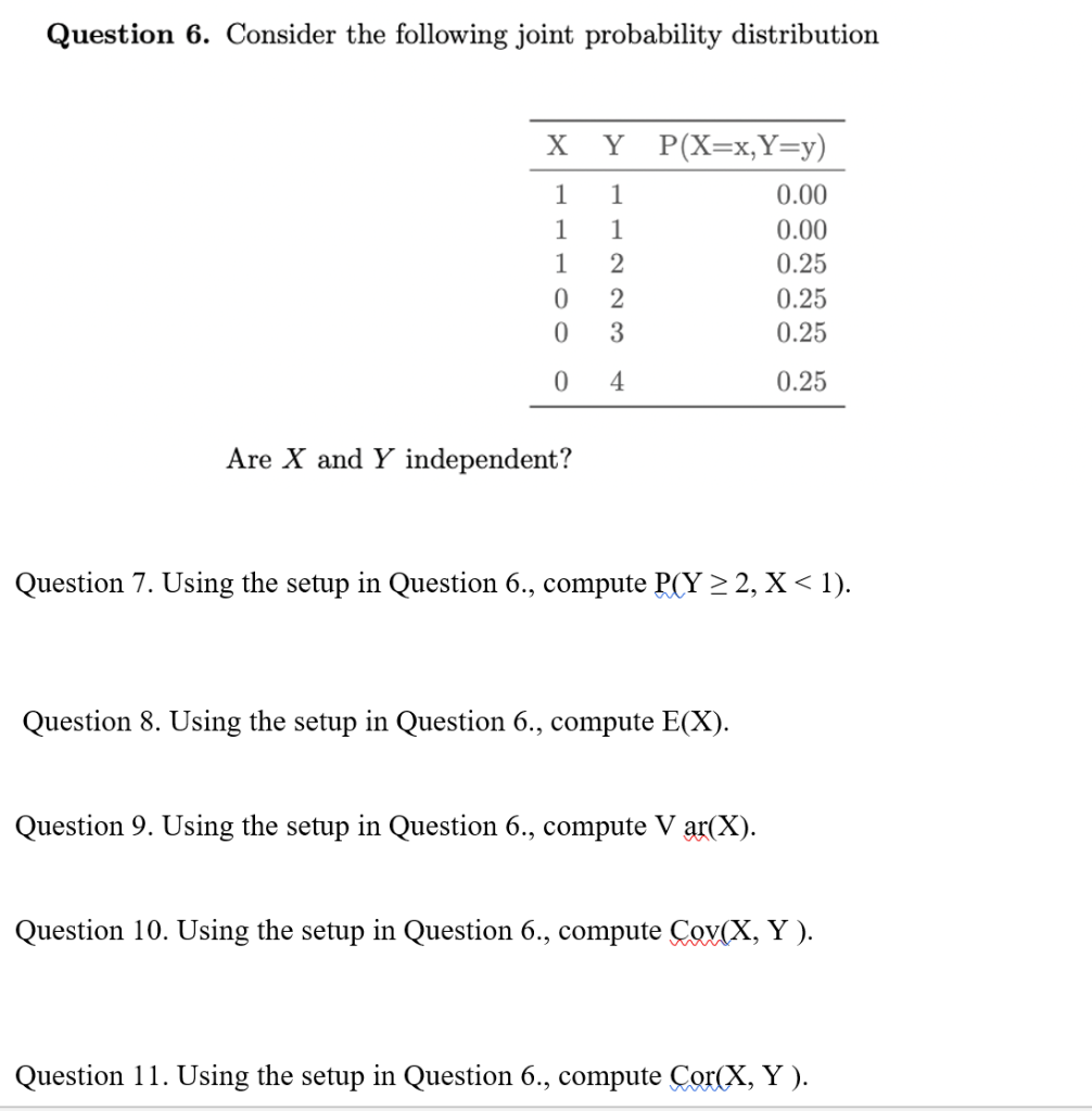Solved Question 6. Consider the following joint probability | Chegg.com