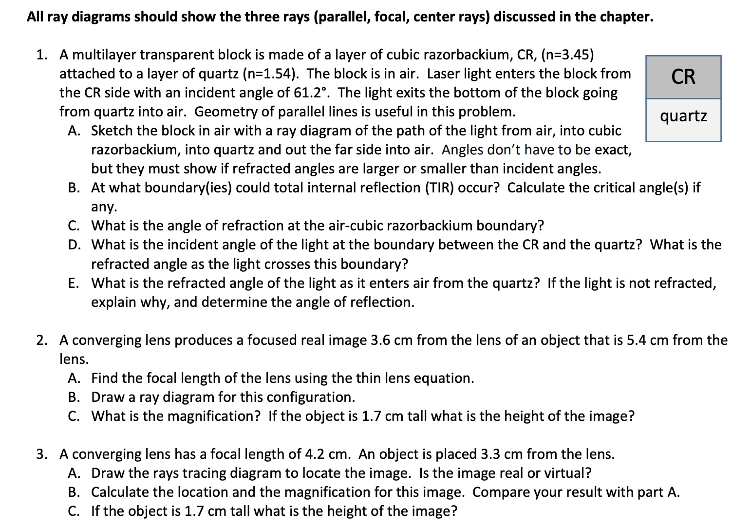 Solved All ray diagrams should show the three rays | Chegg.com