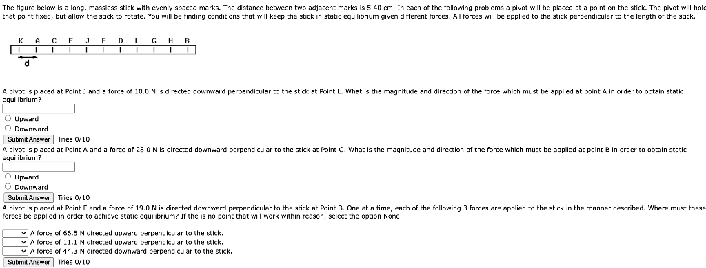 Solved The figure below is a long, massless stick with | Chegg.com