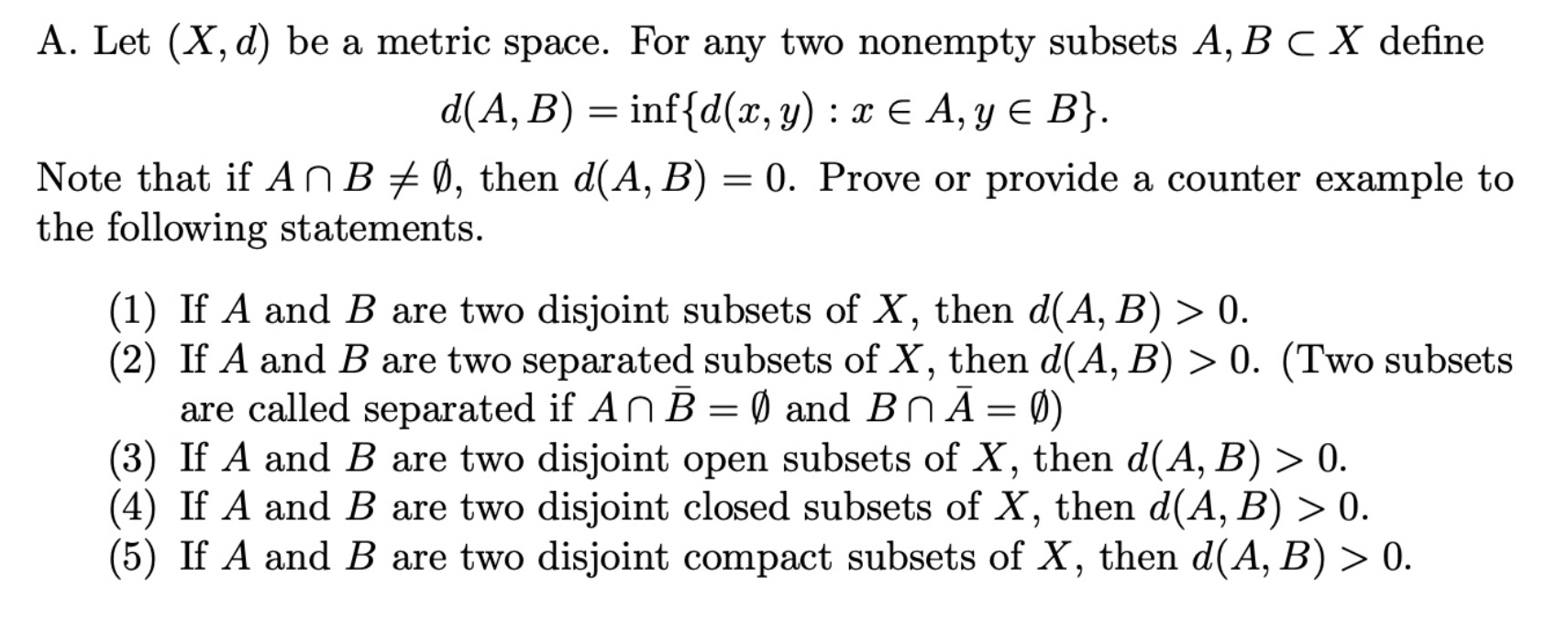 Solved (1) If ﻿A and B ﻿are two disjoint subsets of x, ﻿then | Chegg.com