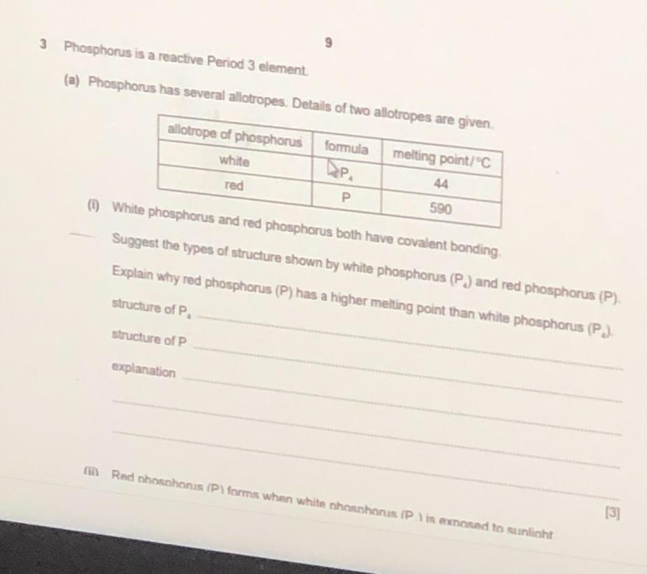 Solved 3 Phosphorus is a reactive Period 3 element. (a) | Chegg.com