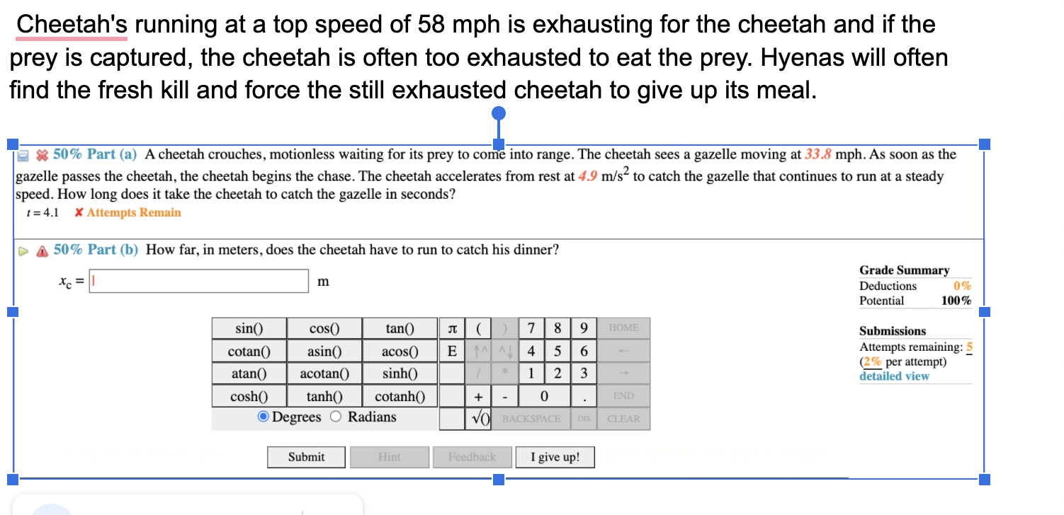 Solved Cheetah's running at a top speed of 58 mph is | Chegg.com