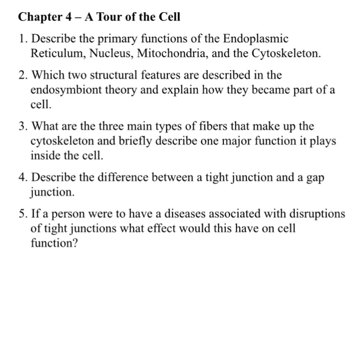Solved Chapter 4 - A Tour of the Cell 1. Describe the | Chegg.com