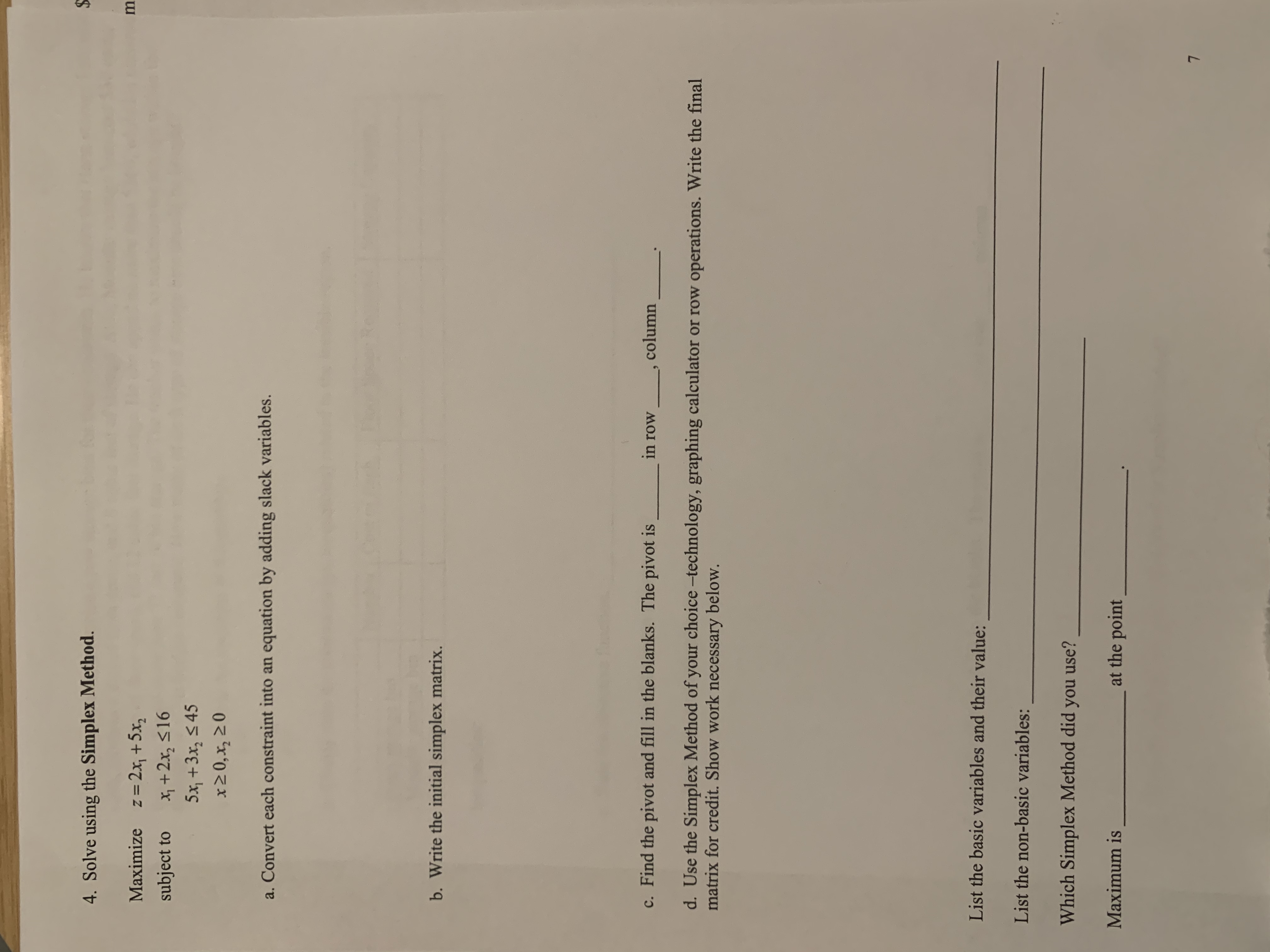 4. Solve using the Simplex Method. Maximize subject | Chegg.com