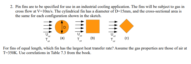 Solved 2. Pin fins are to be specified for use in an | Chegg.com