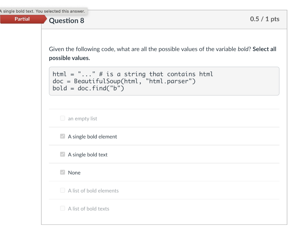 Solved Given the following code: from bs4 import | Chegg.com
