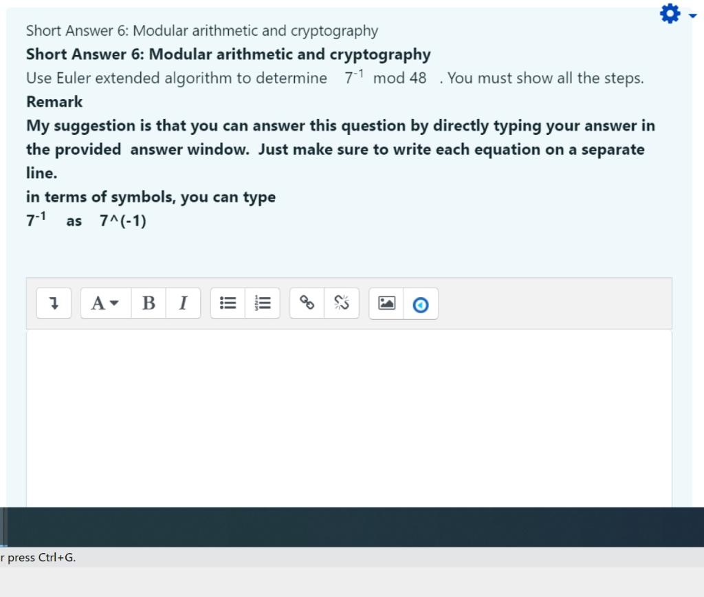 Solved Short Answer 6: Modular arithmetic and cryptography | Chegg.com