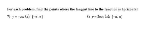 Solved For each problem, find the points where the tangent | Chegg.com