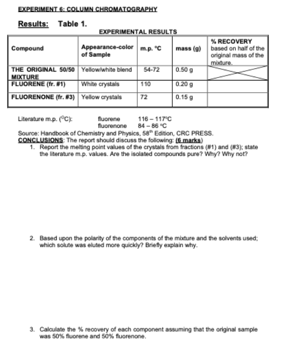 Solved EXPERIMENT 6: COLUMN CHROMATOGRAPHY Results: Table 1. | Chegg.com