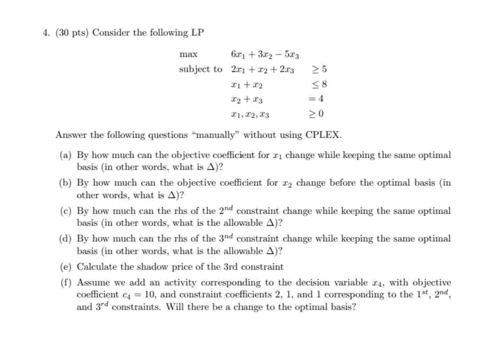 Solved (30 pts) ﻿Consider the following | Chegg.com