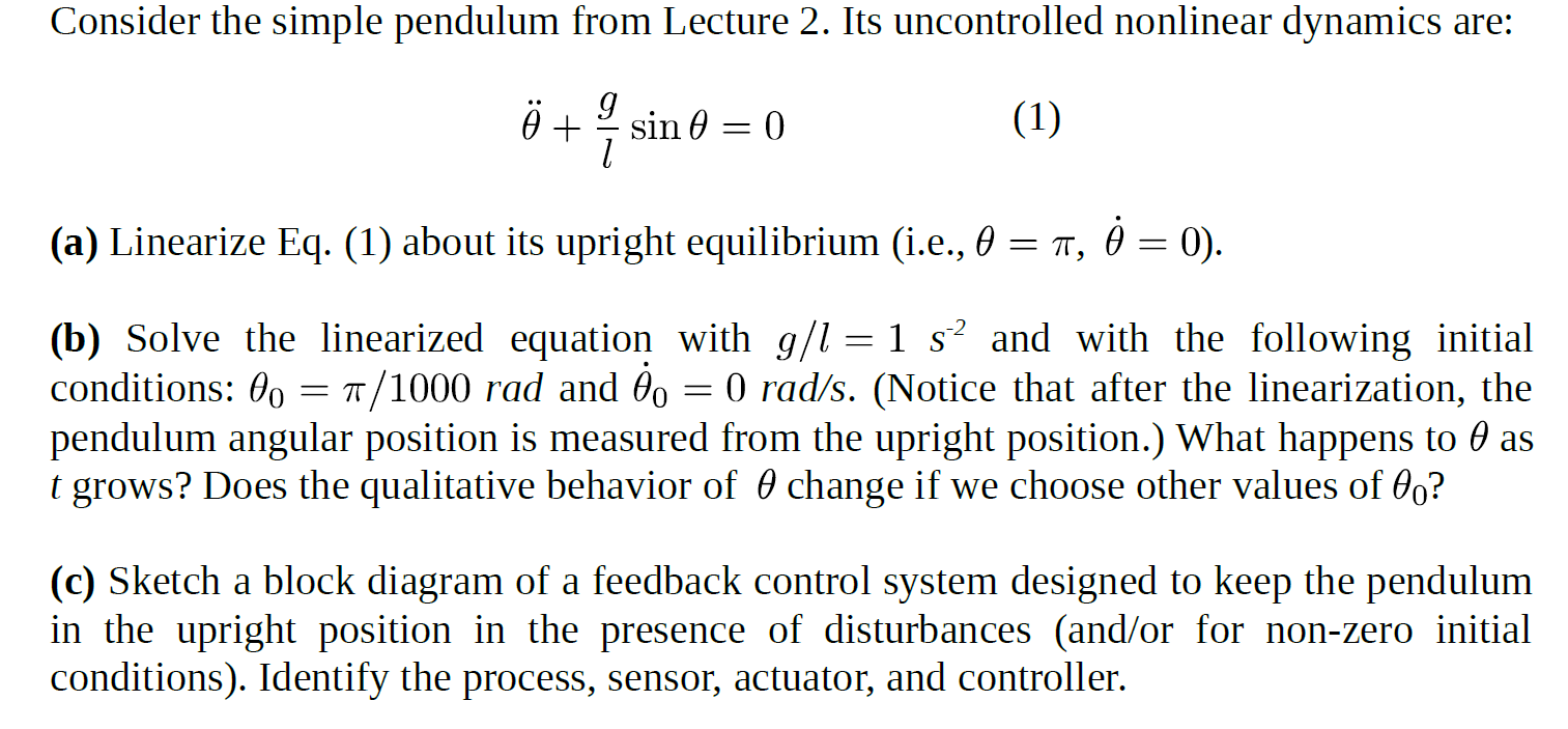 Consider the simple pendulum from Lecture 2. Its | Chegg.com