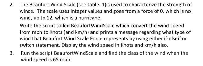 Solved Table. 1 Wind (Knots) S1 1-3 4-6 7 - 10 Beaufort Wind | Chegg.com