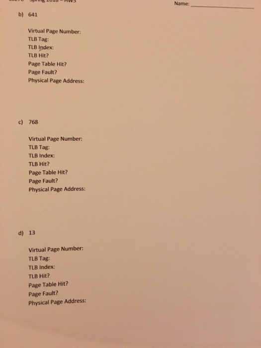 b) 641 Virtual Page Number: TLB Tag TLB Index: TLB | Chegg.com