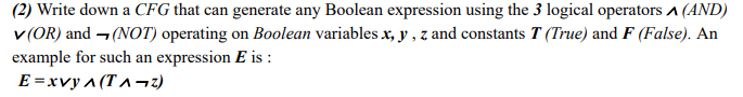 Solved 2 Write Down A Cfg That Can Generate Any Boolean