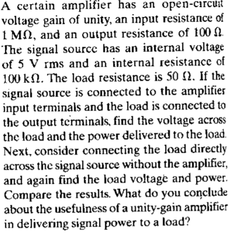 Solved A certain amplifier has an open-circuit voltage gain | Chegg.com