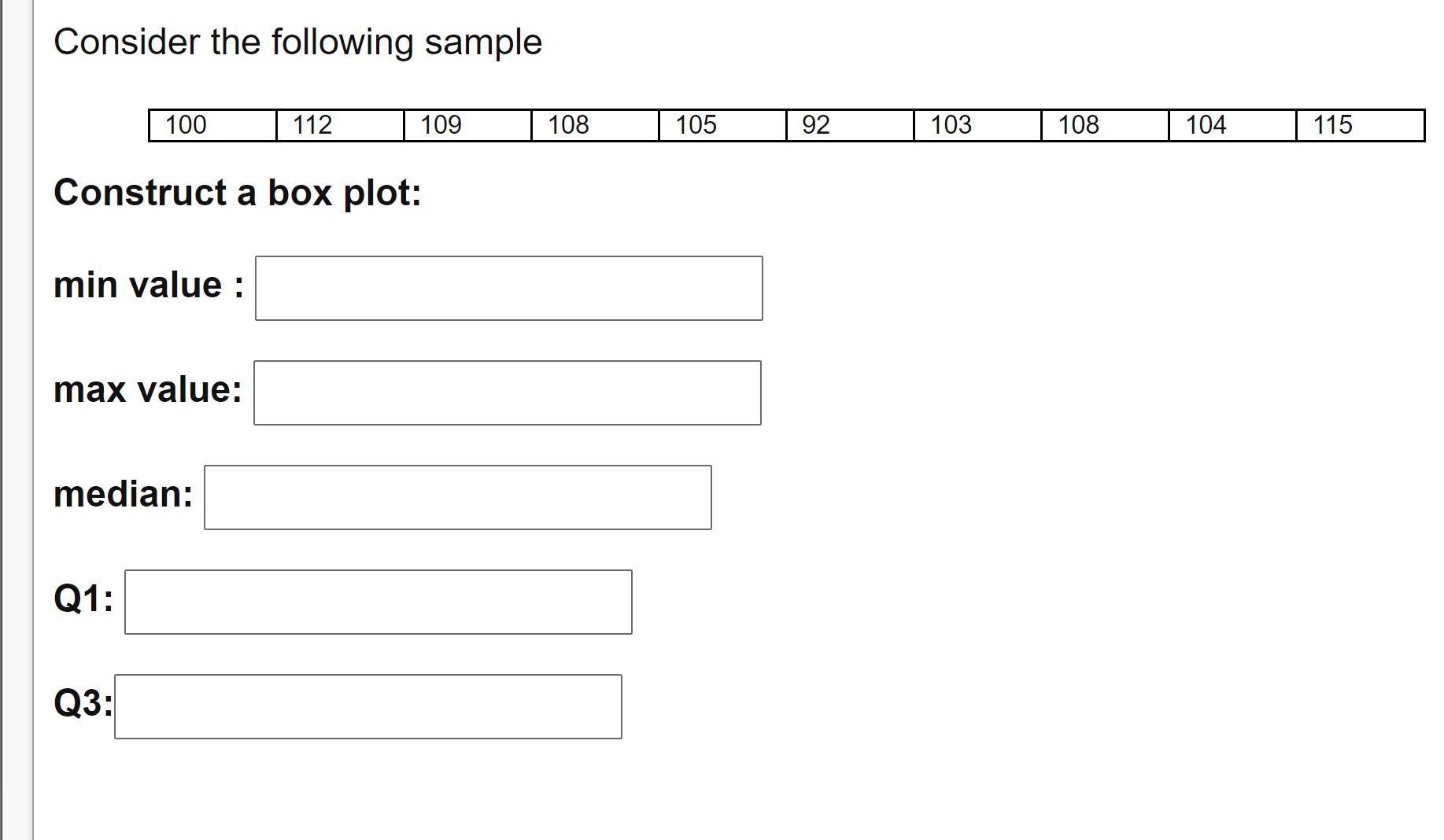 Solved Consider the following sample Construct a box plot: | Chegg.com