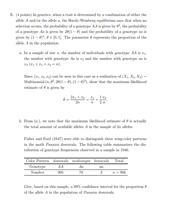 Solved E. (4 points) In genetics, when a trait is determined | Chegg.com