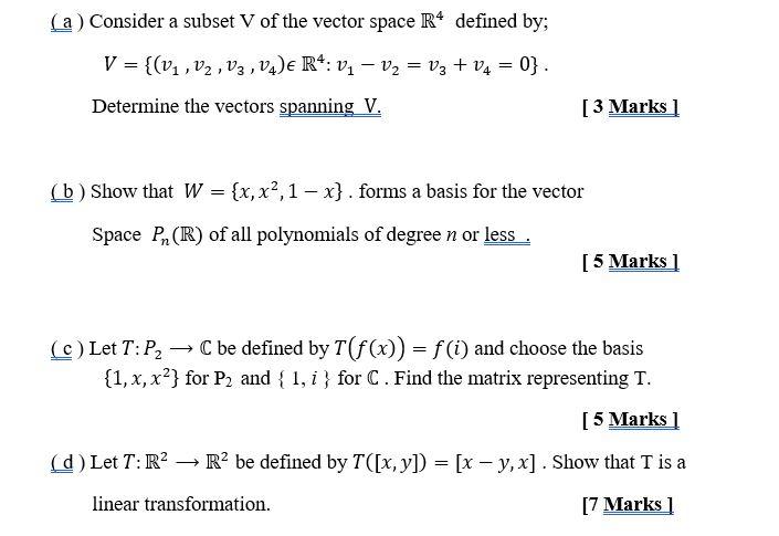 (a) Consider a subset V of the vector space R4 | Chegg.com