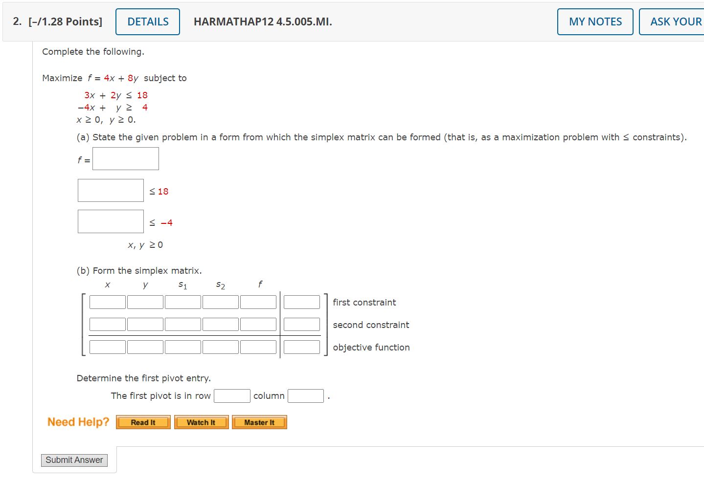 Solved 8 Points] HARMATHAP12 4.5.005.MI. nplete the | Chegg.com