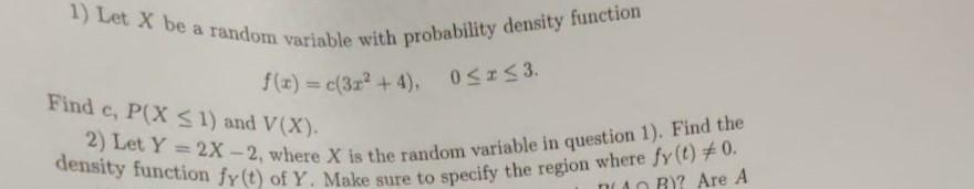 Solved 1) Let X be a random variable with probability | Chegg.com