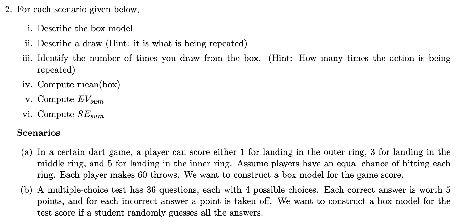 2. For each scenario given below, i. Describe the box | Chegg.com