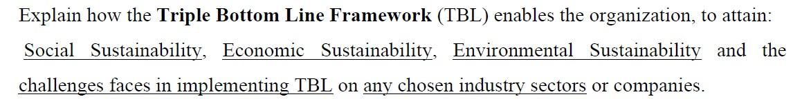 Explain how the Triple Bottom Line Framework (TBL) | Chegg.com