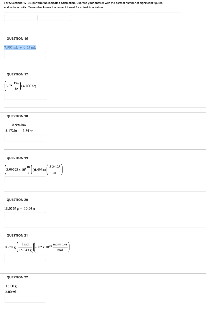 Solved For Questions 17-24, perform the indicated | Chegg.com