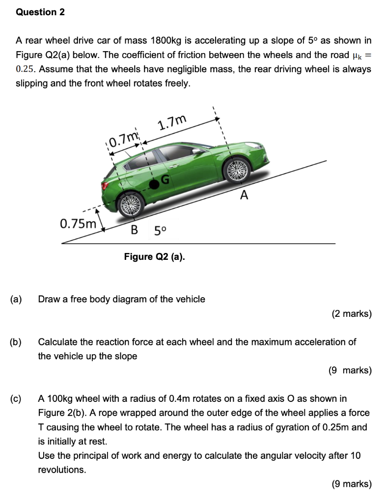 Solved A rear wheel drive car of mass 1800 kg is | Chegg.com