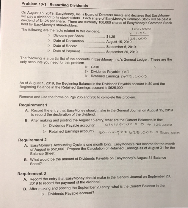 Solved Problem 10 1 Recording Dividends On August 15 2019 4440
