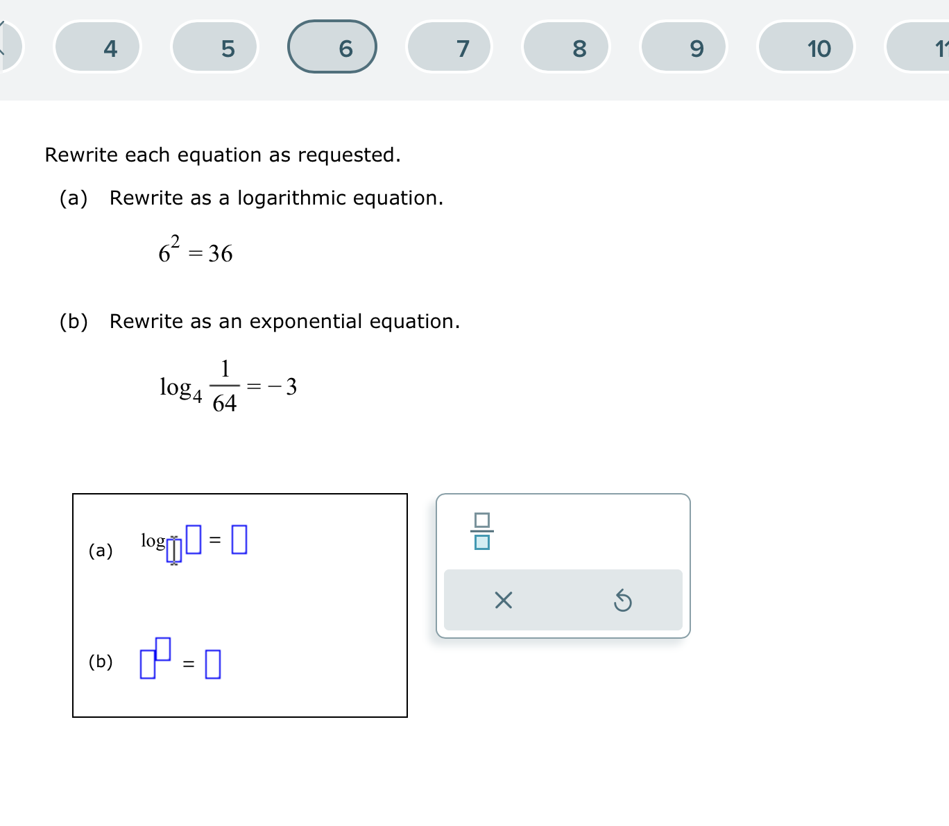 Solved Rewrite each equation as requested. (a) Rewrite as a | Chegg.com Solved Rewrite each equation as requested. (a) Rewrite as a | Chegg.com
