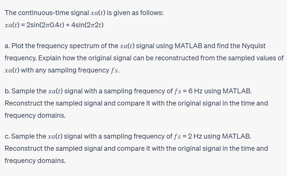 Solved The continuous-time signal xa(t) is given as follows: | Chegg.com