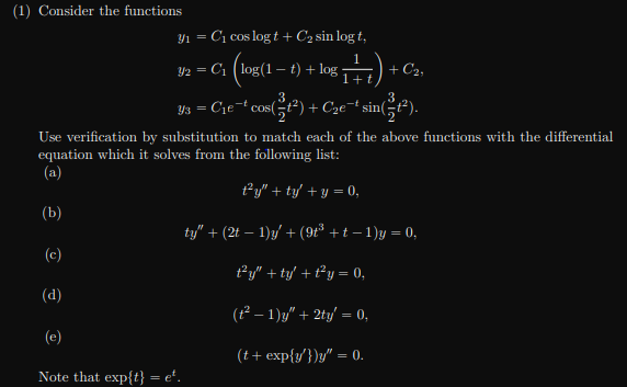 Solved NOTE: log is used as natural log (ln), ONLY SOLVE y2 | Chegg.com