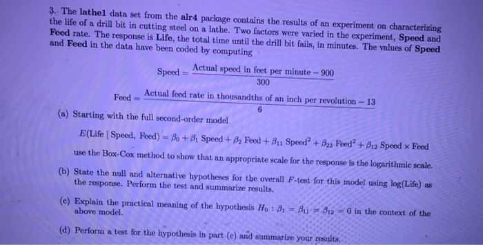 3. The lathel data set from the alr4 package contains | Chegg.com