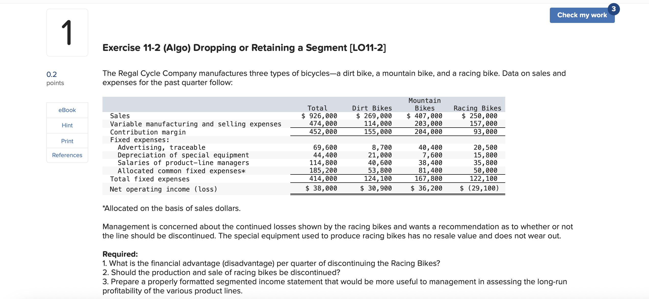 Solved Exercise 11-2 (Algo) Dropping or Retaining a Segment | Chegg.com