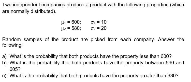 Solved Two independent companies produce a product with the | Chegg.com