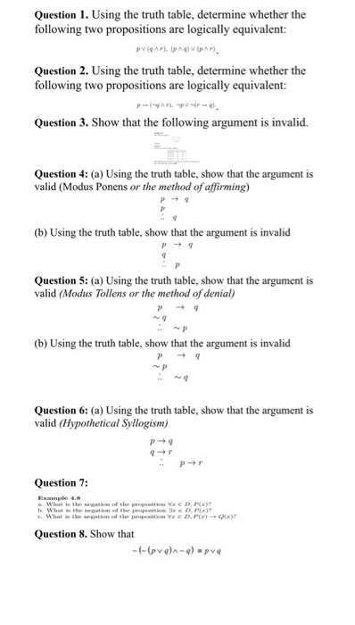 Solved Question 1. Using the truth table, determine whether | Chegg.com