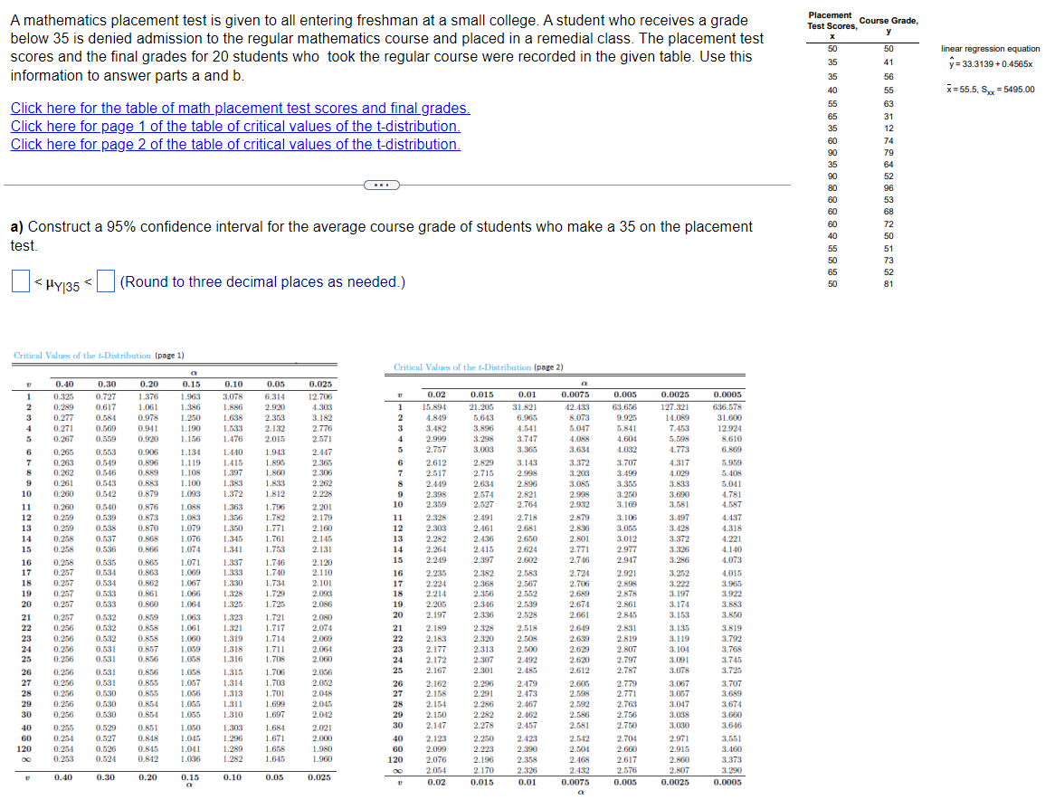 Solved A mathematics placement test is given to all entering | Chegg.com