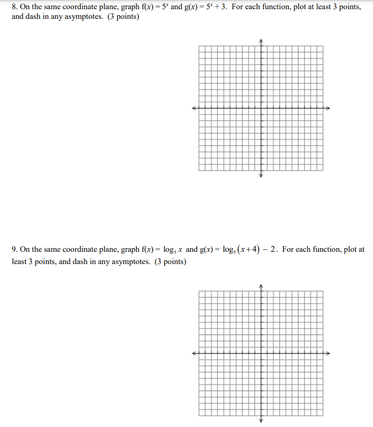 Solved 8. On the same coordinate plane, graph f(x) = 5' and | Chegg.com