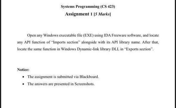 Systems Programming Cs 423 Assignment 15 Marks Open 