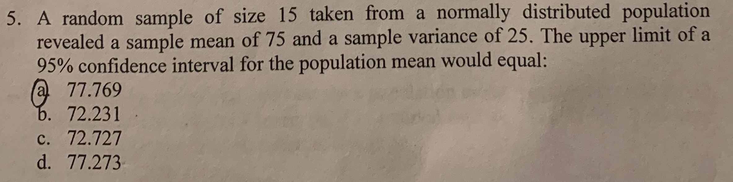 Solved 5. A random sample of size 15 taken from a normally | Chegg.com