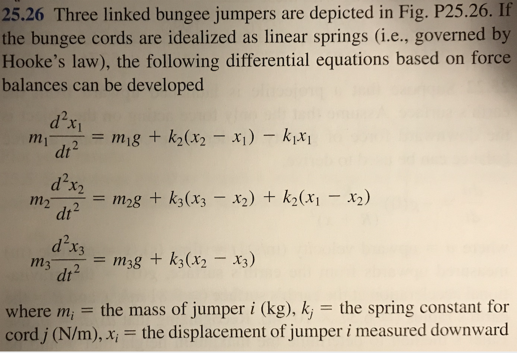 Solved 25.26 Three linked bungee jumpers are depicted in | Chegg.com